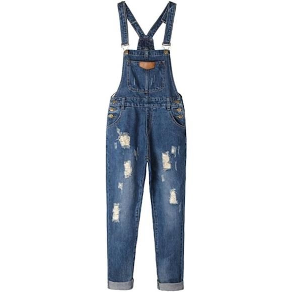 Pants & Jumpsuits | Womens Adjustable Strap Ripped Denim Overalls ...